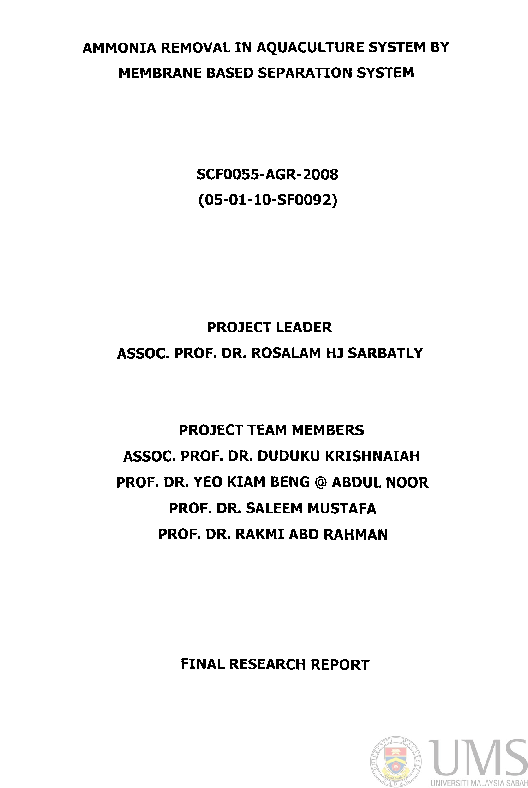 (PDF) Ammonia removal in aquaculture system by membrane based separation system