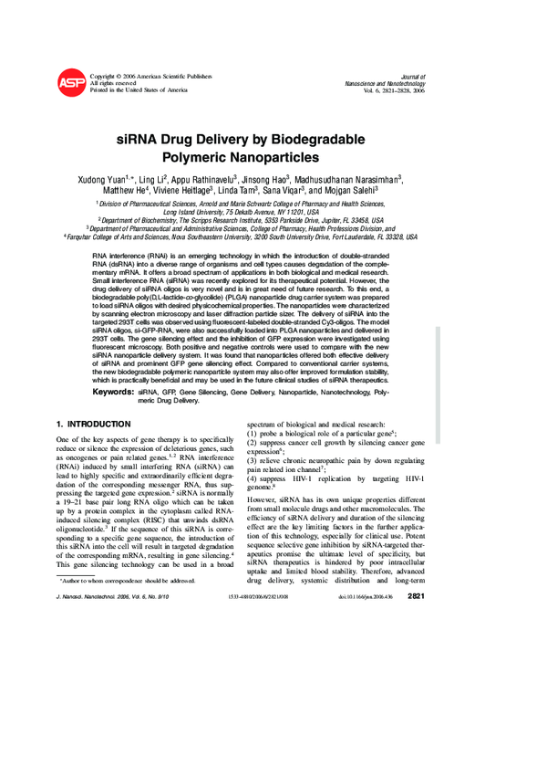 (PDF) siRNA Drug Delivery by Biodegradable Polymeric Nanoparticles