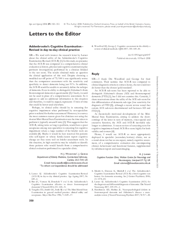 (PDF) Addenbrooke's Cognitive Examination - Revised in day-to-day ...