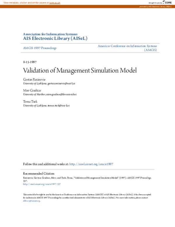 (PDF) Validation of Management Simulation Model