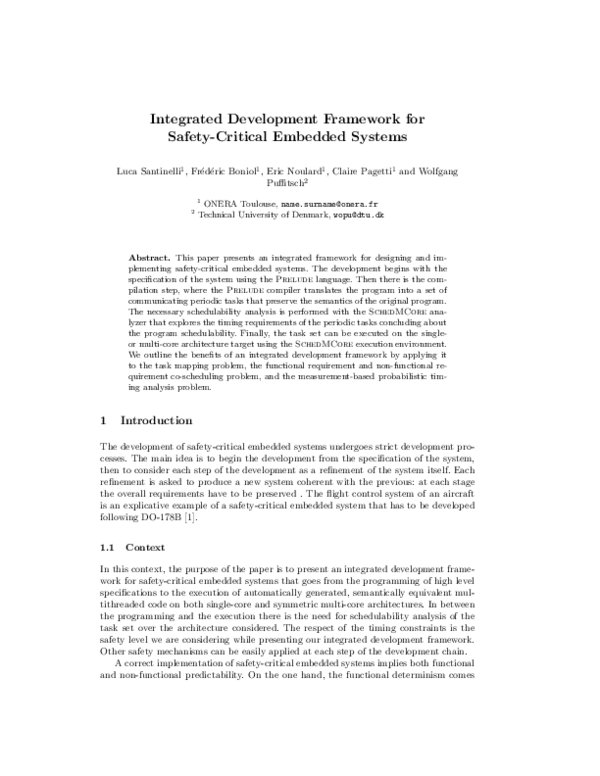 (PDF) Integrated Development Framework for Safety-Critical Embedded Systems | Claire Pagetti ...