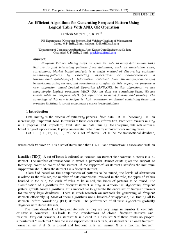 (PDF) An Efficient Algorithms for Generating Frequent Pattern Using Logical Table With AND, OR ...
