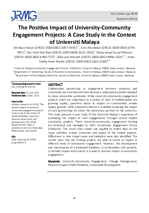 (PDF) The Positive Impact of University-Community Engagement Projects ...