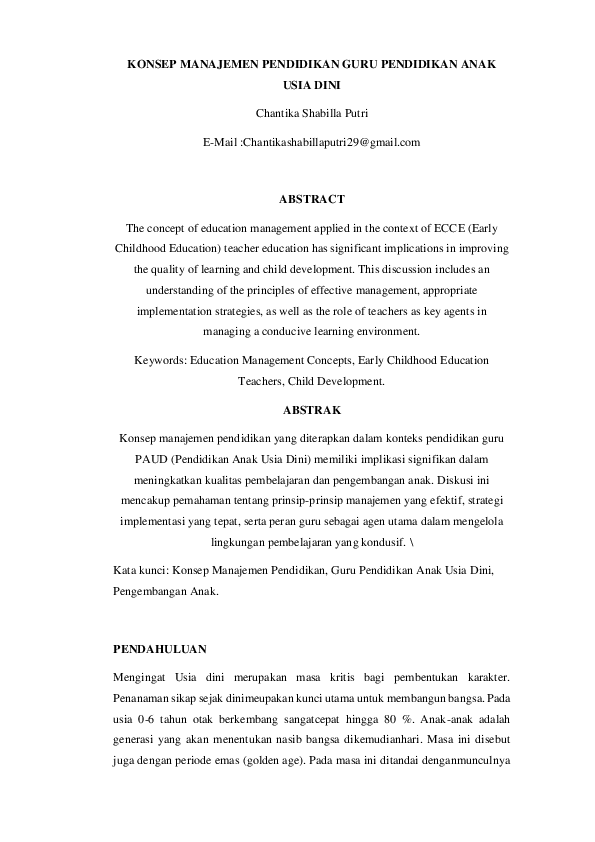 Pdf Konsep Manajemen Pendidikan Guru Pendidikan Anak
