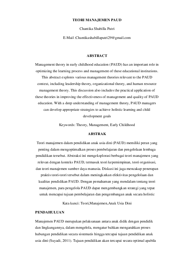 Pdf Teori Manajemen Paud