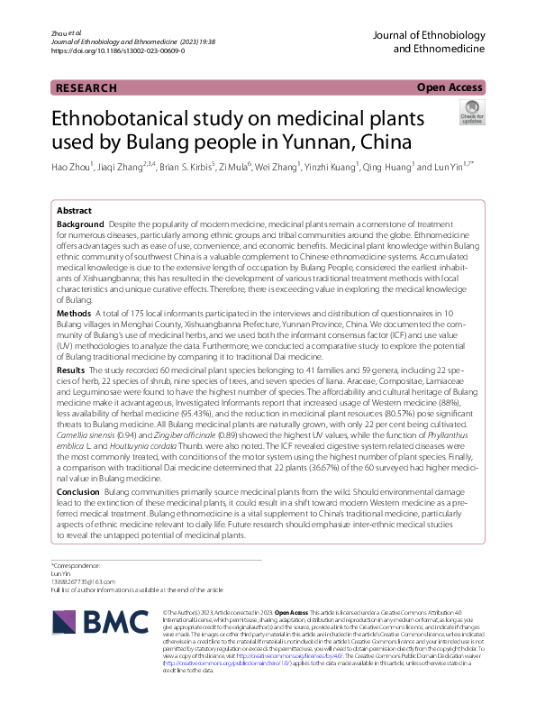 (PDF) Ethnobotanical study on medicinal plants used by Bulang people in ...
