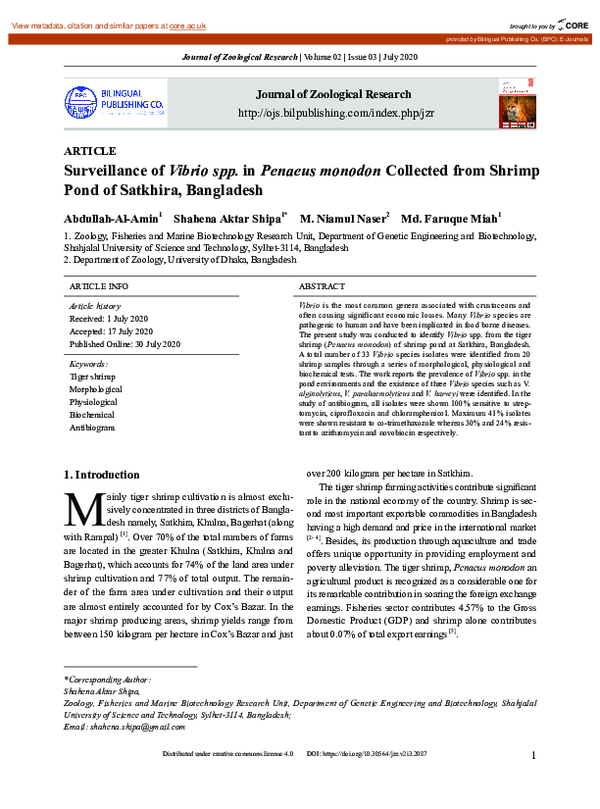 (PDF) Surveillance of Vibrio spp in Penaeus monodon collected from ...