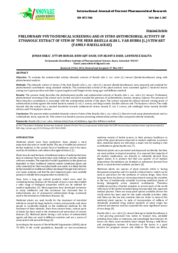 (PDF) Preliminary Phytochemical Screening and in Vitro Antimicrobial Activity of Ethanolic ...