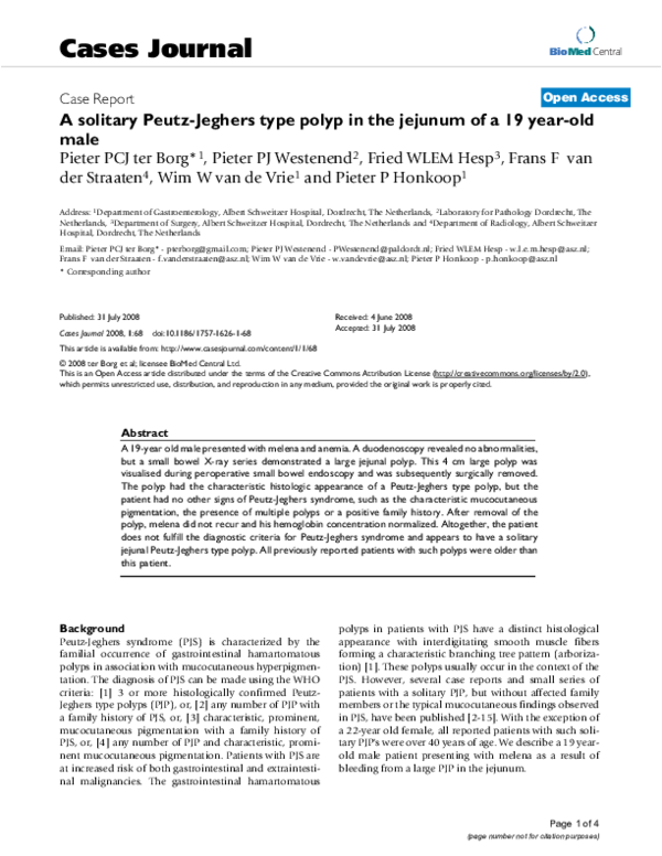 (PDF) A solitary Peutz-Jeghers type polyp in the jejunum of a 19 year ...