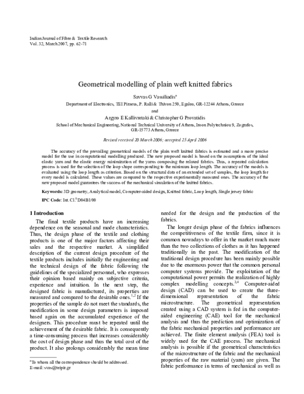 (PDF) Mechanical simulation of the plain weft knitted fabrics