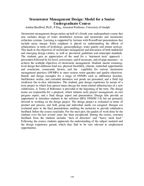 (PDF) Stormwater Management Design: Model for a Senior Undergraduate Course