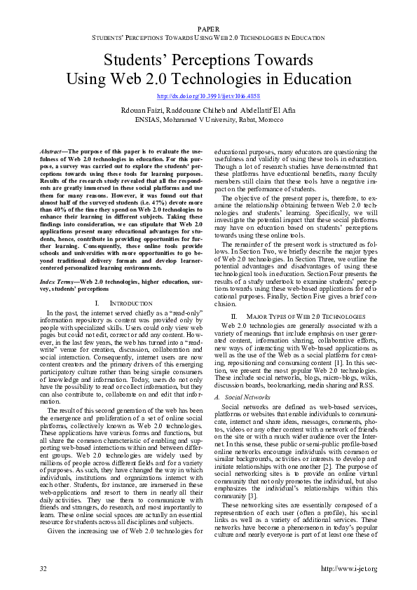 (PDF) Students’ Perceptions Towards Using Web 2.0 Technologies in Education
