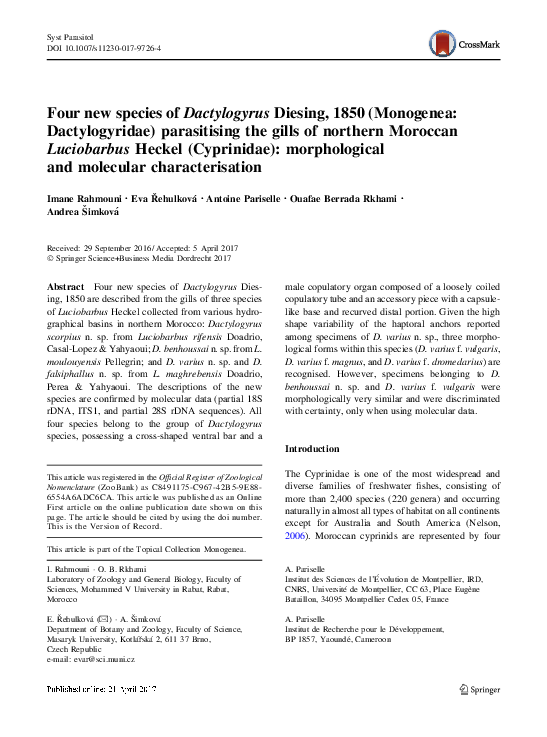 (PDF) Four new species of Dactylogyrus Diesing, 1850 (Monogenea ...