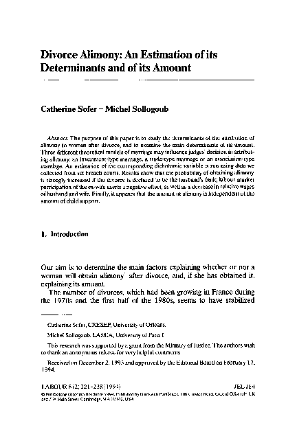 (PDF) Divorce Alimony: An Estimation of its Determinants and of its Amount