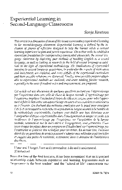 (PDF) Experiential Learning in Second-Language Classrooms