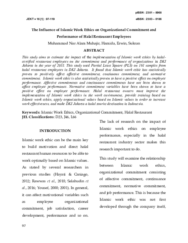 (PDF) The Influence of Islamic Work Ethics on Organizational Commitment and Performance of Halal ...