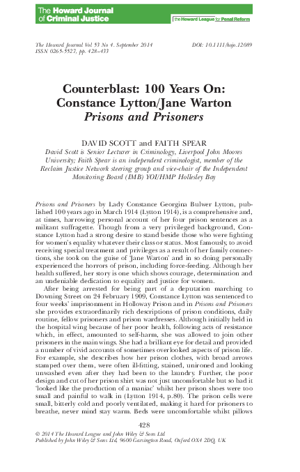 (PDF) Counterblast: 100 Years On: Constance Lytton/Jane Warton Prisons ...