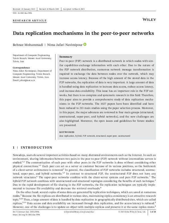 (PDF) Data replication mechanisms in the peer-to-peer networks | behnaz mohammadi - Academia.edu