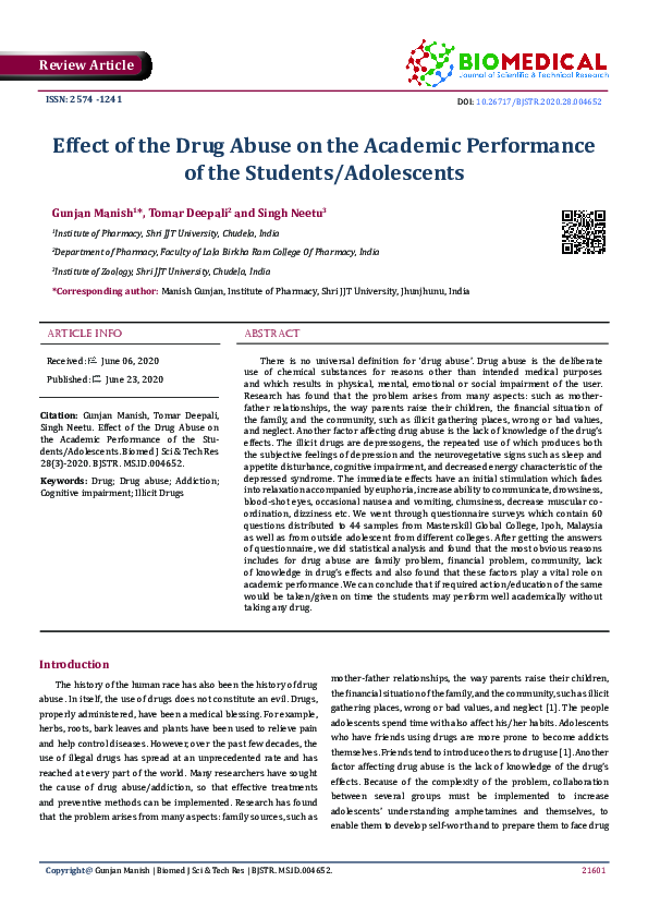 (PDF) Effect of the Drug Abuse on the Academic Performance of the ...