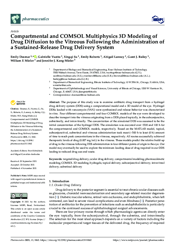 (PDF) Compartmental and COMSOL Multiphysics 3D Modeling of Drug ...