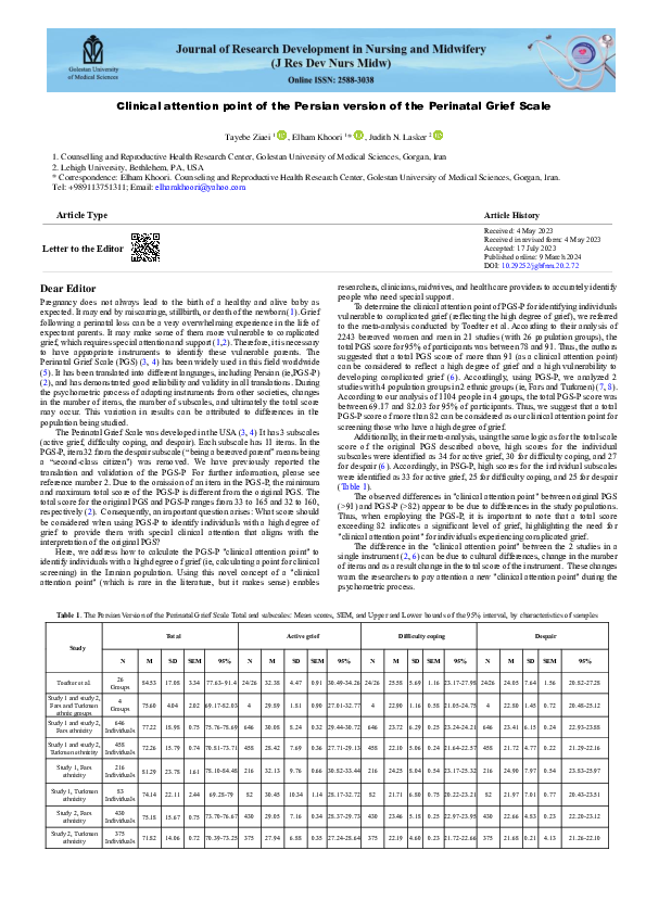 (PDF) Clinical attention point of the Persian version of the Perinatal ...