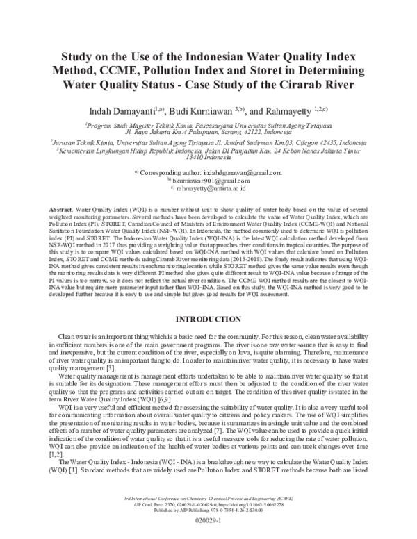 (PDF) Study on the use of the Indonesian water quality index method ...