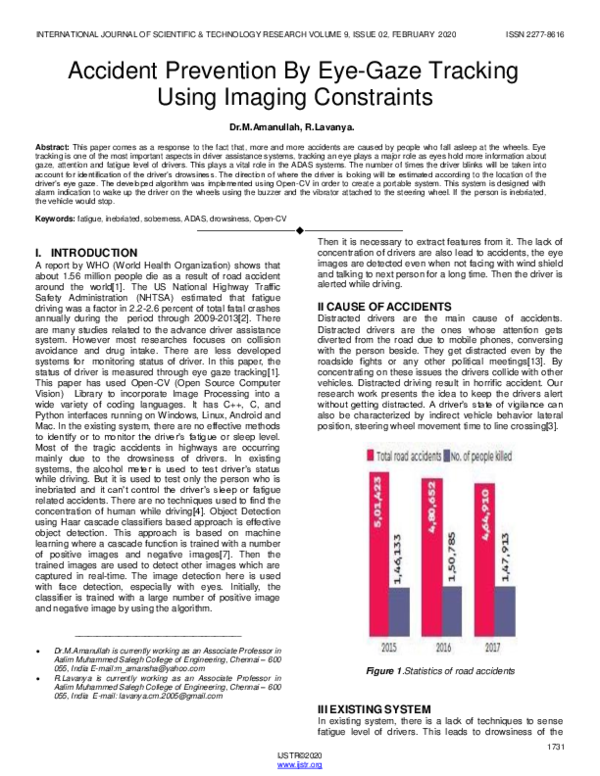 (PDF) Accident Prevention By Eye-Gaze Tracking Using Imaging Constraints