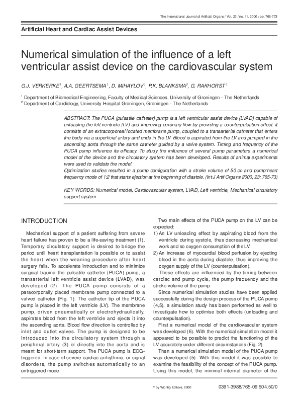 (PDF) Numerical Simulation of the Influence of a Left Ventricular Assist Device on the ...