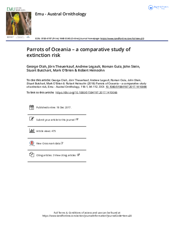 (PDF) Parrots of Oceania – a comparative study of extinction risk