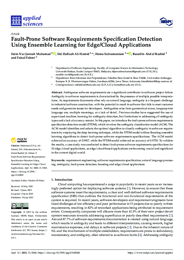 Pdf Fault Prone Software Requirements Specification Detection Using Ensemble Learning For Edge