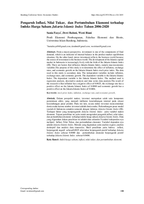 (PDF) Pengaruh Inflasi, Nilai Tukar, dan Pertumbuhan Ekonomi terhadap Indeks Harga Saham Jakarta ...