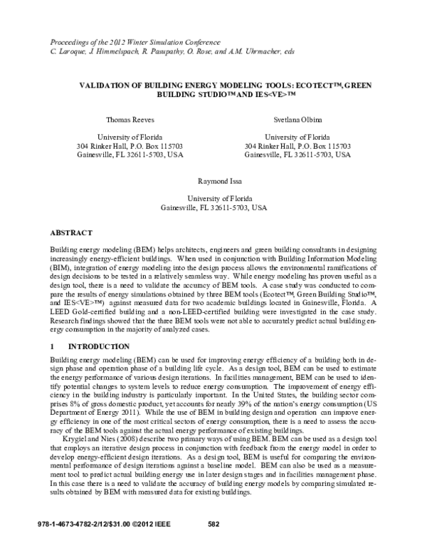 (PDF) Validation of building energy modeling tools: Ecotect™, Green ...
