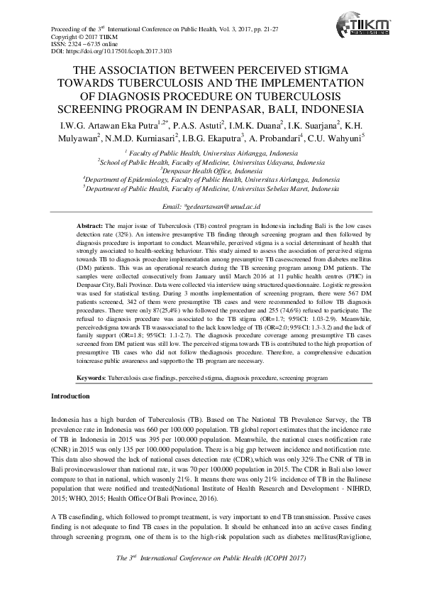 (PDF) The Association Between Perceived Stigma Towards Tuberculosis and the Implementation of ...