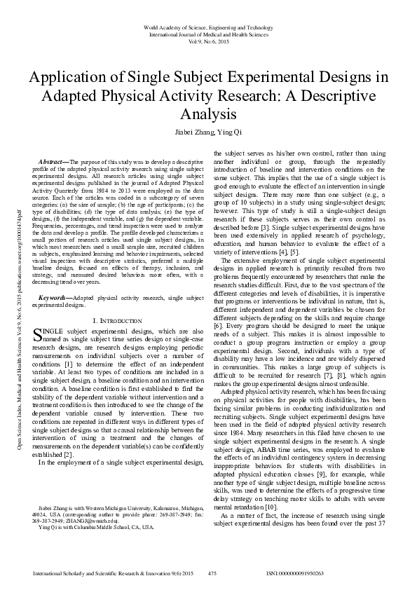 (PDF) Application Of Single Subject Experimental Designs In Adapted ...