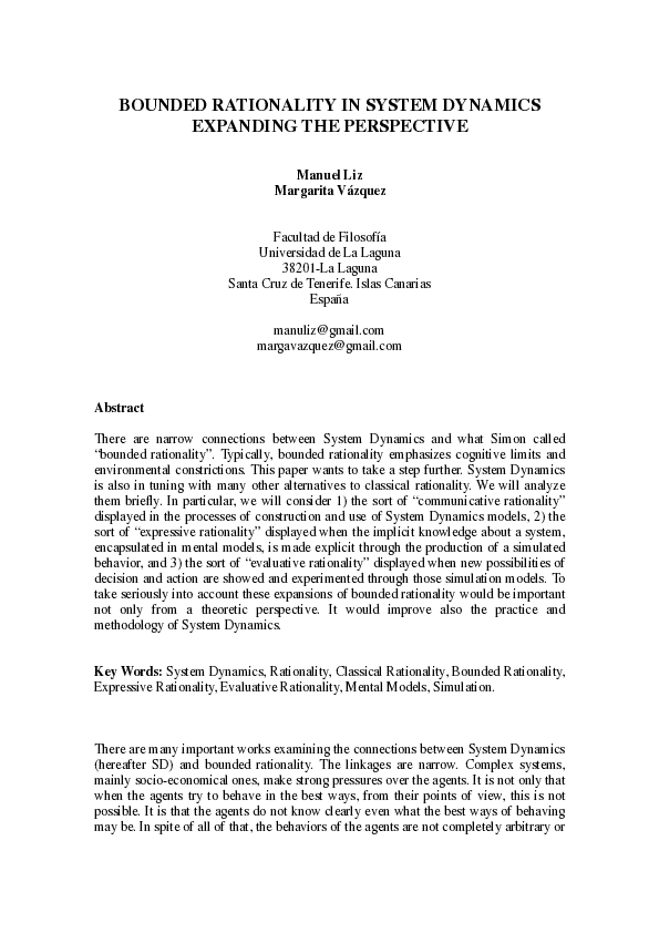 (PDF) Bounded Rationality in System Dynamics Expanding the Perspective
