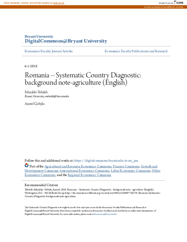 (PDF) Romania – Systematic Country Diagnostic : background note ...