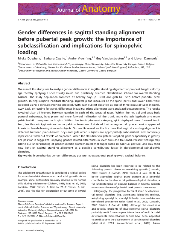 (PDF) Gender differences in sagittal standing alignment before pubertal ...