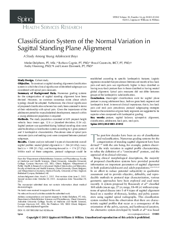 (PDF) Sagittal Alignment Classification and Spinal Pain