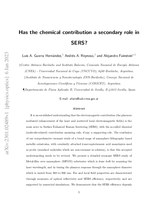 (PDF) Has the chemical contribution a secondary role in SERS?