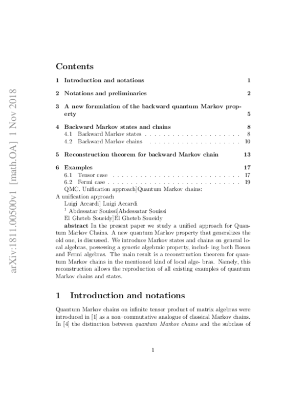 (PDF) Quantum Markov chains: A unification approach