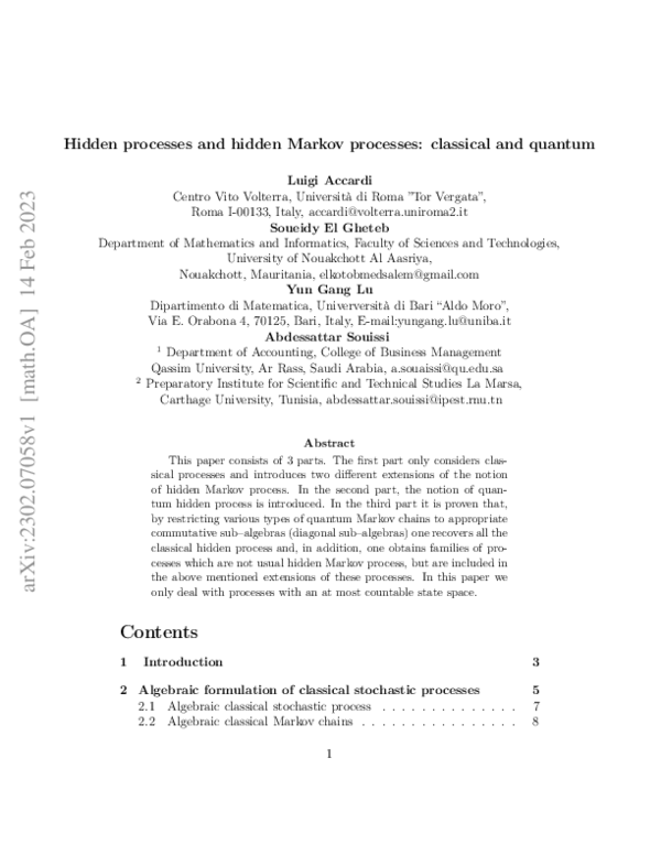 (PDF) Hidden processes and hidden Markov processes: classical and quantum
