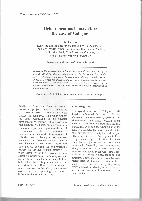 (PDF) Urban form and innovation: the case of Cologne