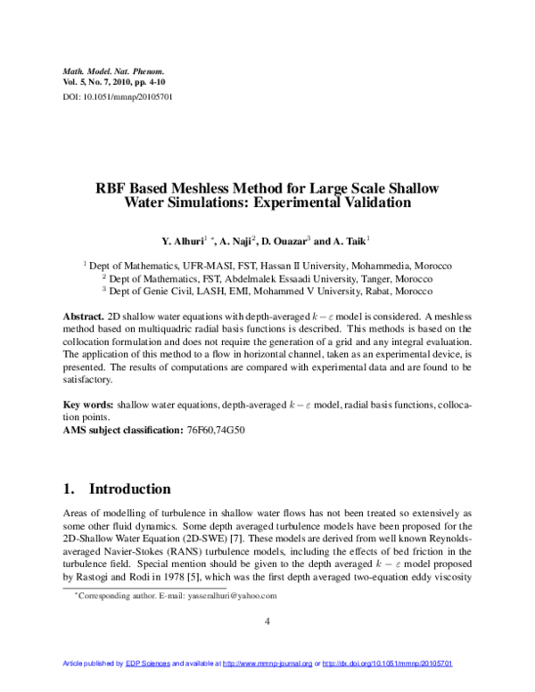 Pdf Meshless Rbf Method For Shallow Water Simulations