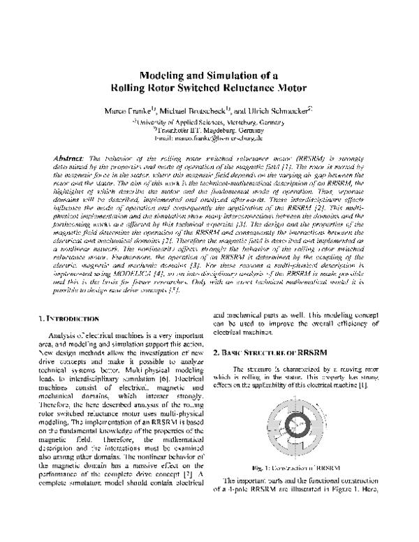 Pdf Modeling And Simulation Of A Rolling Rotor Switched Reluctance Motor