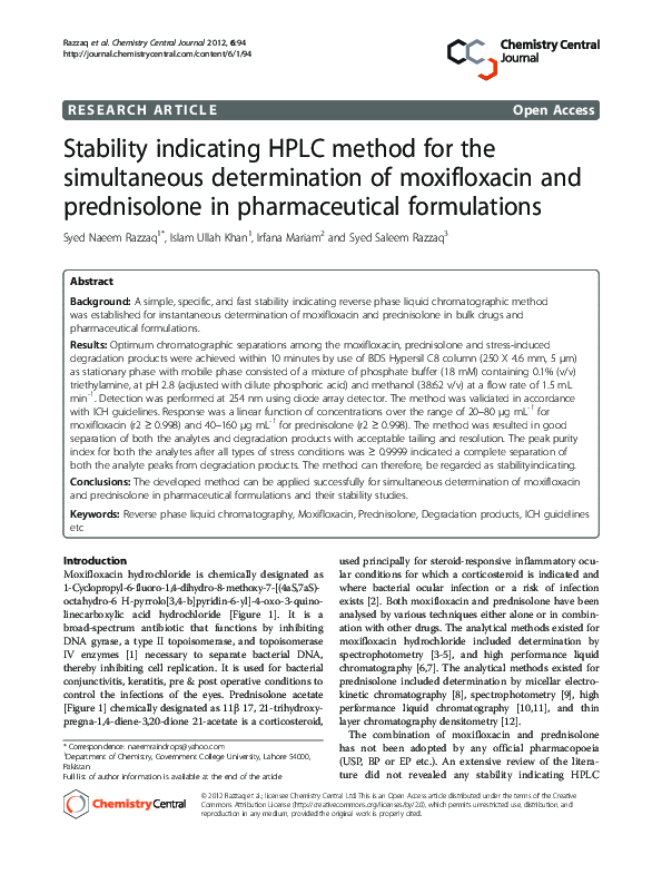 (PDF) Stability indicating HPLC method for the simultaneous determination of moxifloxacin and ...