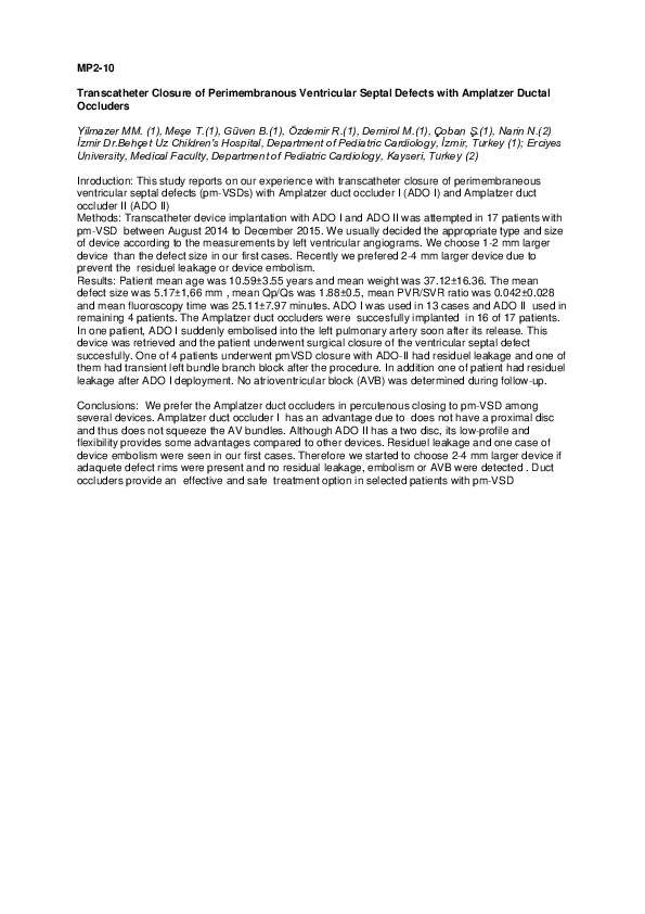 (PDF) Transcatheter Closure of Perimembranous Ventricular Septal ...