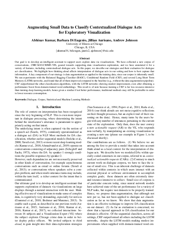 (PDF) Augmenting Small Data to Classify Contextualized Dialogue Acts for Exploratory Visualization