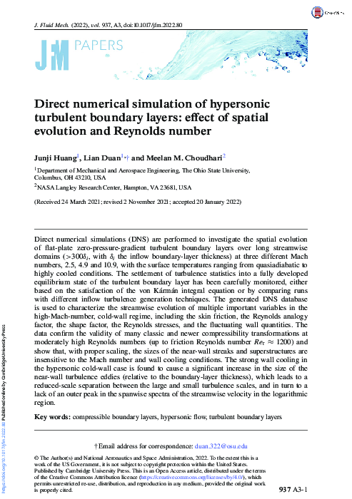 (PDF) Direct numerical simulation of hypersonic turbulent boundary layers: effect of spatial ...