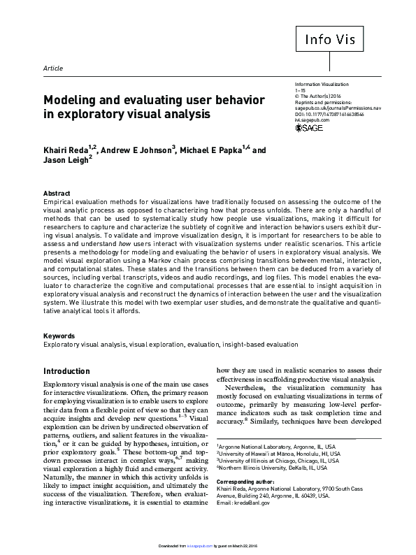 (PDF) Modeling and evaluating user behavior in exploratory visual analysis