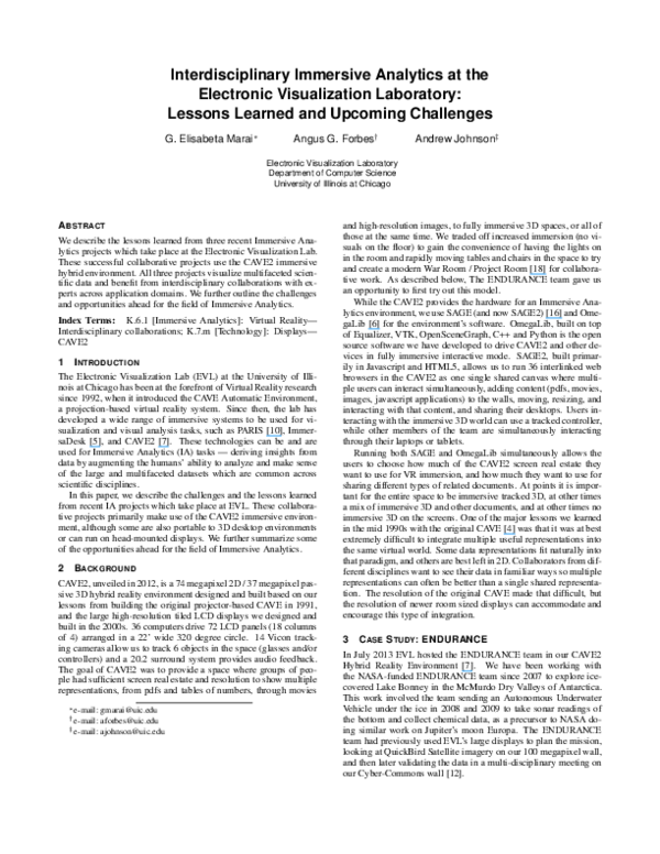 (PDF) Interdisciplinary immersive analytics at the electronic visualization laboratory: Lessons ...